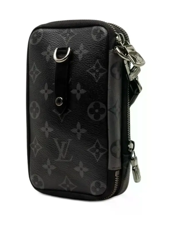 LOUIS VUITTON 2021-2026 Monogram Eclipse Reverse Double Phone Pouch Crossbody Bag - Black