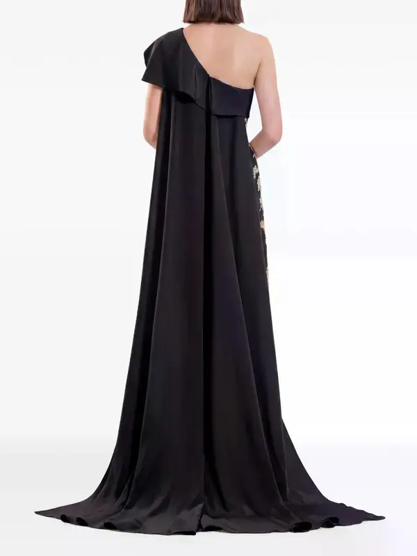 SAIID KOBEISY One-shoulder Floral Embroidered Evening Dress - Black