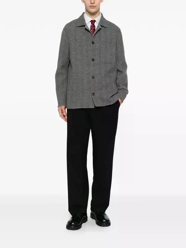 Eleventy Herringbone-pattern Button-up Overshirt
