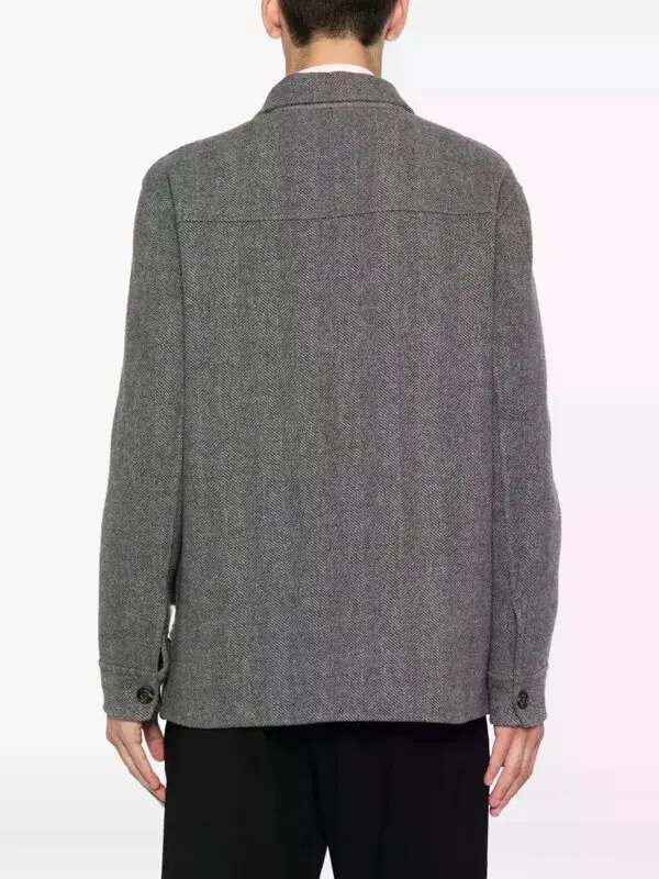 Eleventy Herringbone-pattern Button-up Overshirt