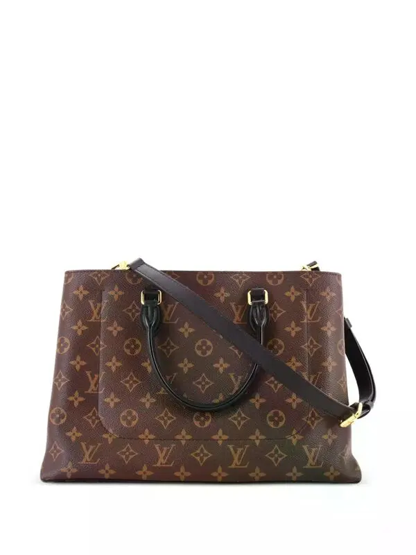LOUIS VUITTON Flower Monogram Canvas With Leather Tote Bag - Black