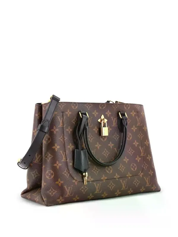 LOUIS VUITTON Flower Monogram Canvas With Leather Tote Bag - Black