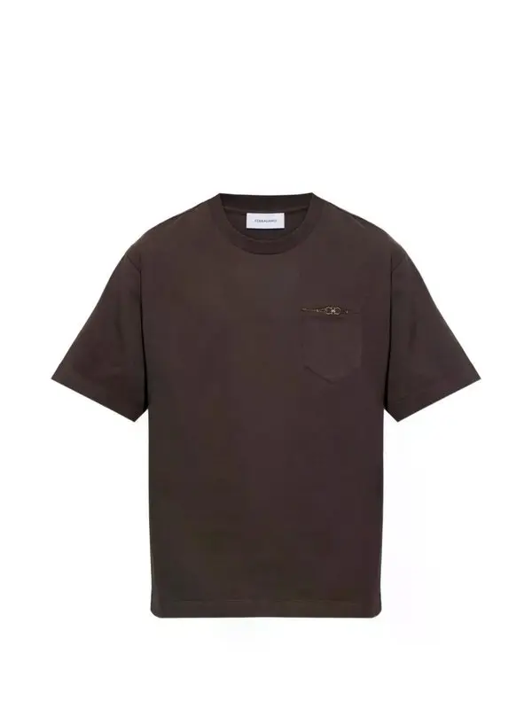 FERRAGAMO Gancini-detail Pocket T-shirt - Brown