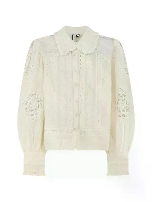 SCARLETT POPPIES Lace-detail Embroidered Top - Neutrals