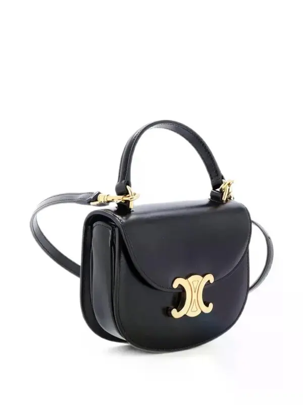 Celine Triomphe Besace Clea Top Handle Flap Bag Leather Mini Satchel - Black