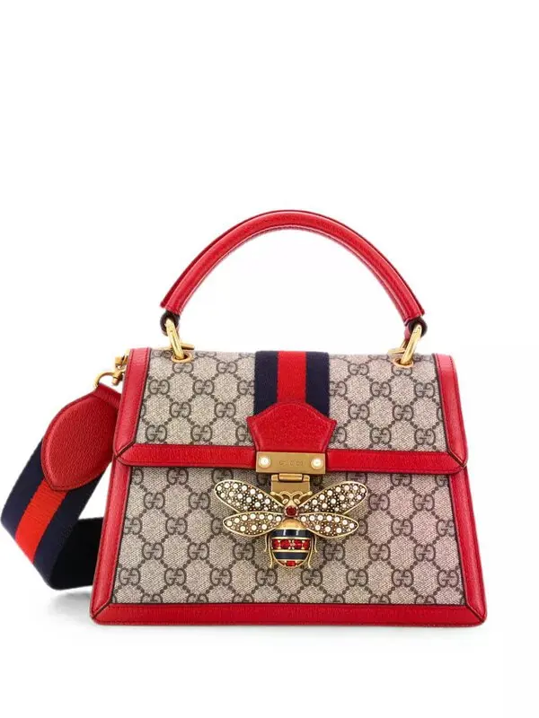 Gucci Queen Margaret Top Handle Bag Gg Coated Canvas With Leather Small Satchel - Red