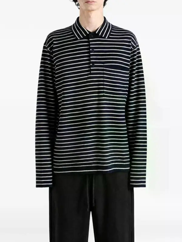 THE ELDER STATESMAN Superlight Striped Long-sleeve Polo Shirt