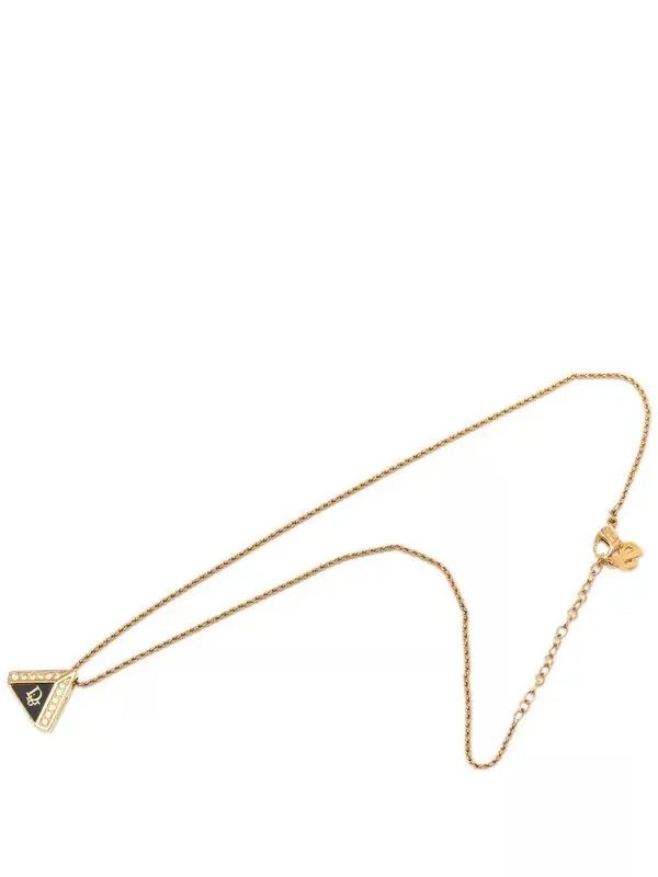 Dior 20th Century Gold Plated Enamel Strass Triangle Logo Necklace Costume Necklace - Black