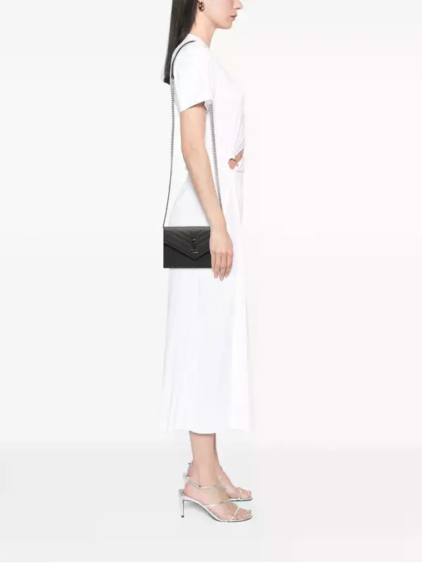 Saint Laurent 2016 Grain De Poudre Chevron Cassandre Envelope Chain Wallet Crossbody Bag - Grey
