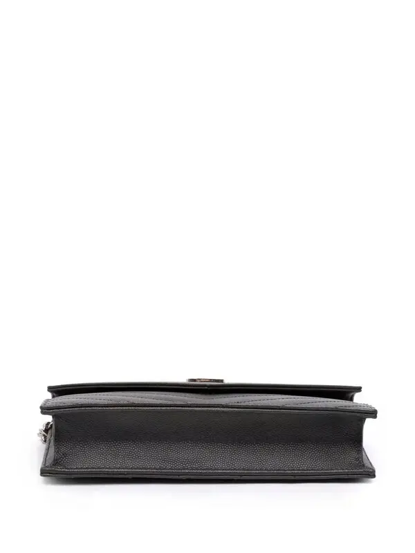 Saint Laurent Grain De Poudre Chevron Cassandre Envelope Chain Wallet Crossbody Bag - Grey
