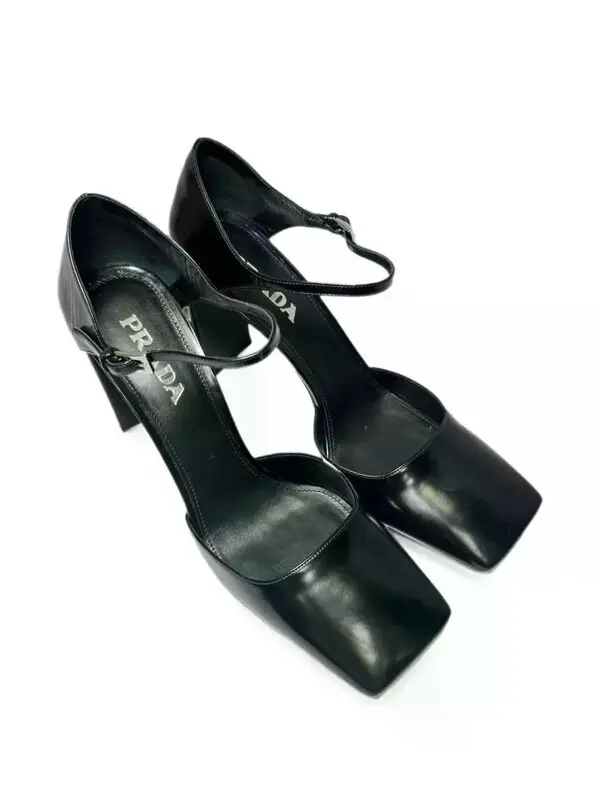 Prada Square Toe Ankle Strap Leather Heels