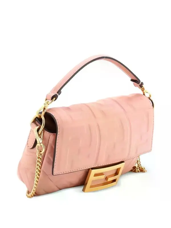 Fendi Baguette Nm Bag Zucca Embossed Leather Mini Crossbody Bag - Pink