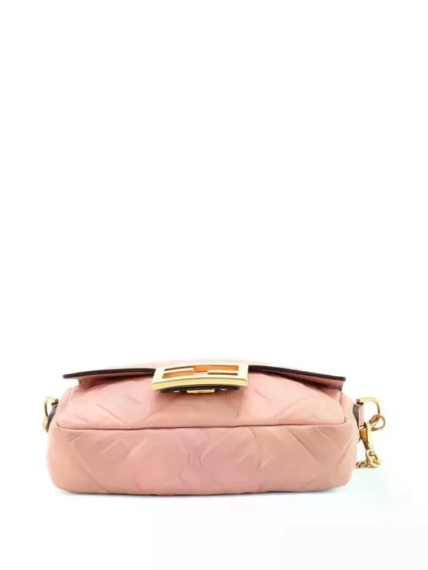 Fendi Baguette Nm Bag Zucca Embossed Leather Mini Crossbody Bag - Pink