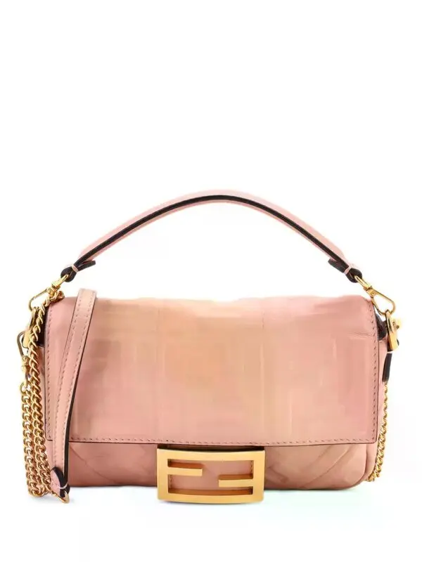 Fendi Baguette Nm Bag Zucca Embossed Leather Mini Crossbody Bag - Pink