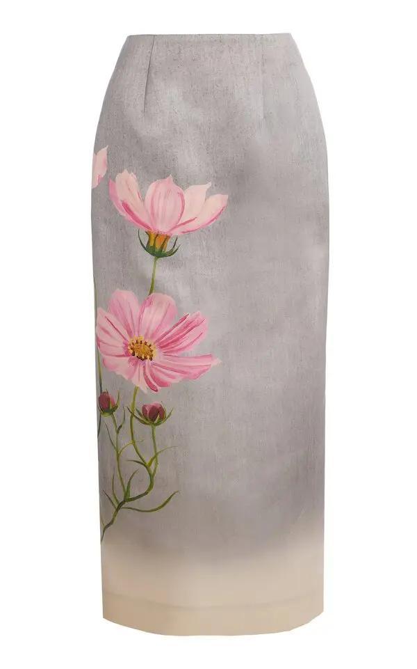 Oscar De La Renta Cosmos Satin Pencil Midi Skirt - Grey