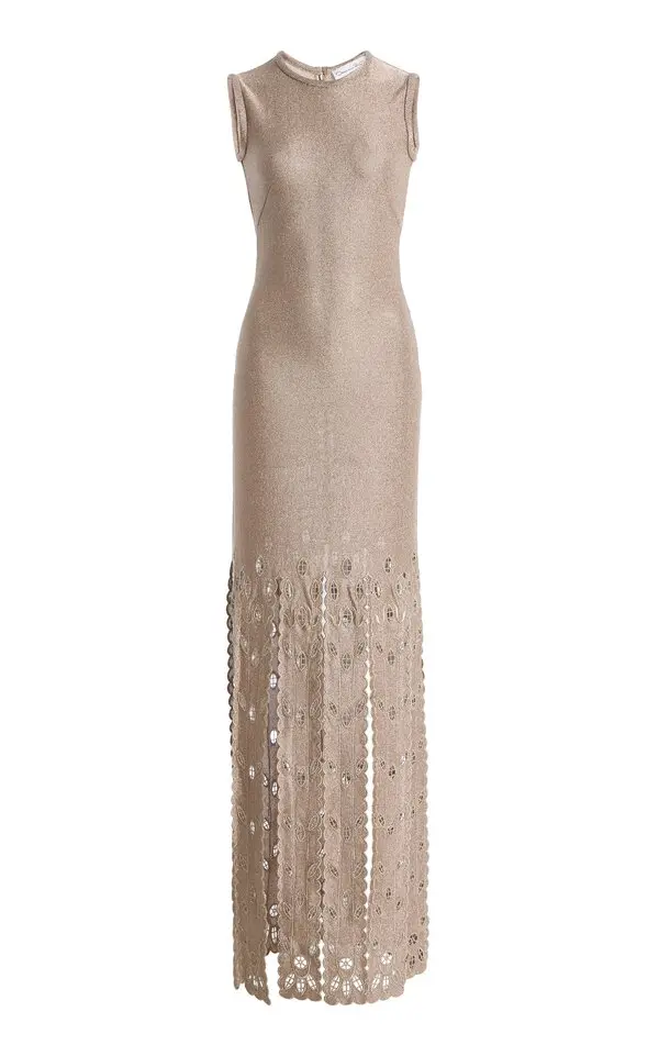 Oscar De La Renta Fringed Metallic Maxi Dress - Silver