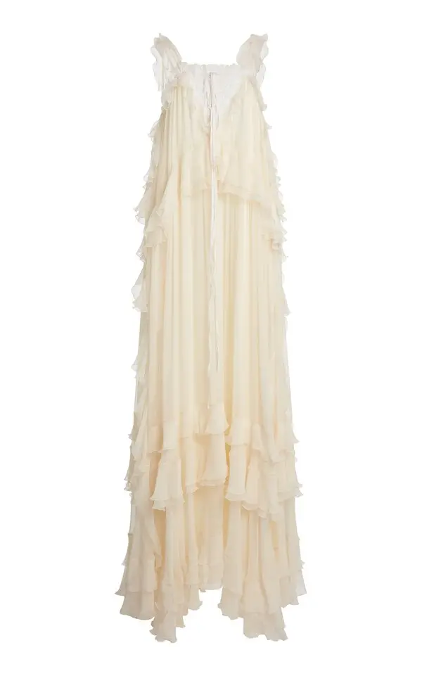Chloé Ruffled Silk Maxi Dress - White