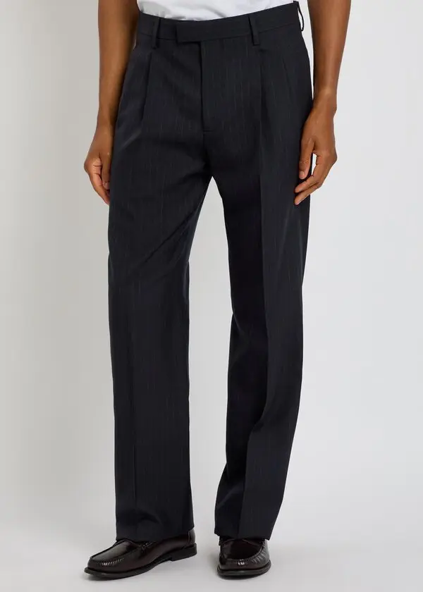 LARDINI Pinstriped Straight-leg Wool Trousers