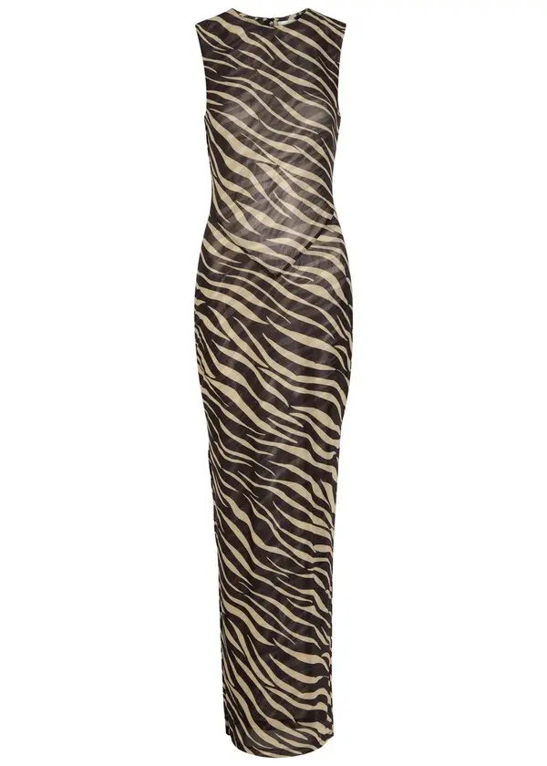 Ronny Kobo Krisa Zebra-print Mesh Maxi Dress - Multicoloured
