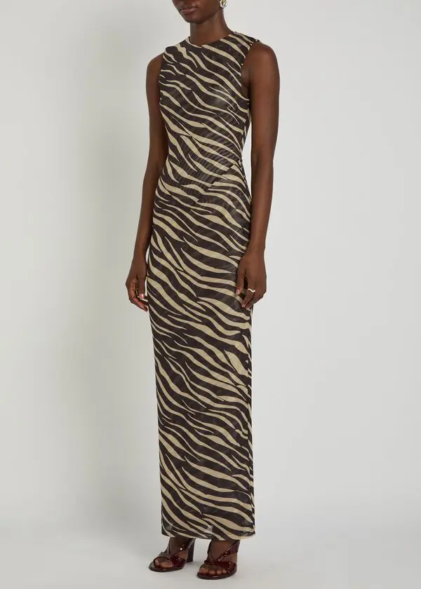 Ronny Kobo Krisa Zebra-print Mesh Maxi Dress - Multicoloured