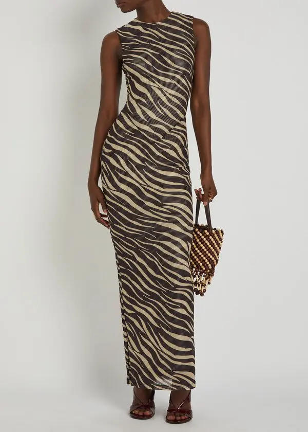 Ronny Kobo Krisa Zebra-print Mesh Maxi Dress - Multicoloured