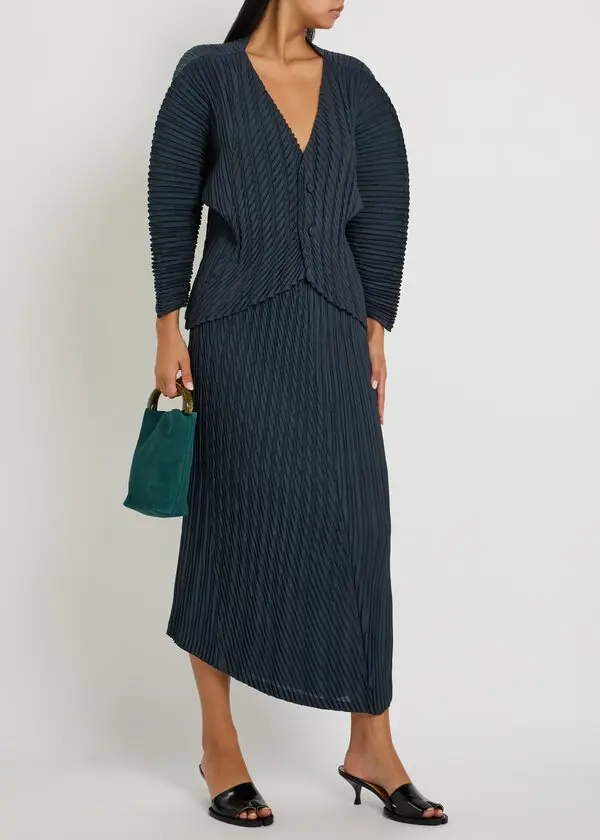 Issey Miyake Woven Midi Skirt With Asymmetric Hem