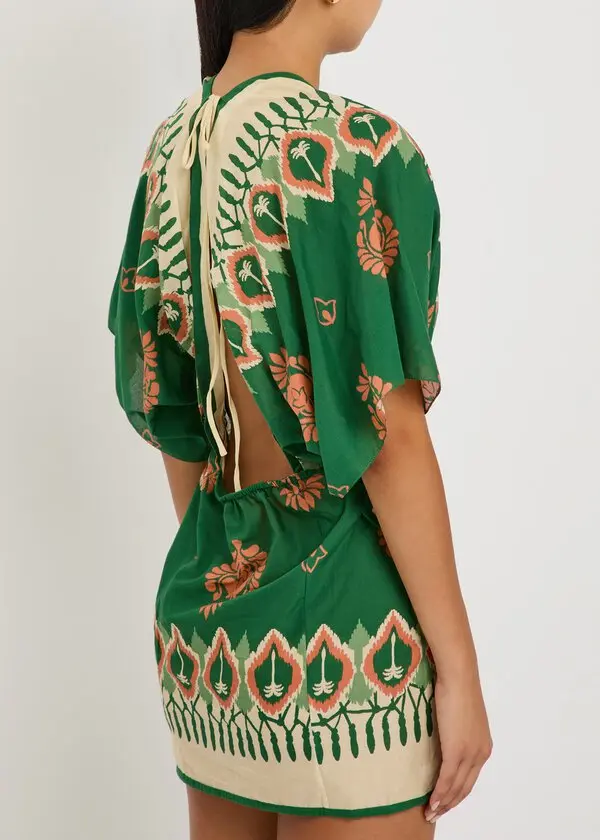 Johanna Ortiz Printed Cotton-voile Mini Dress - Green
