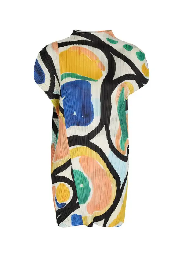 Issey Miyake Pleated Printed Woven Mini Dress - Multicoloured