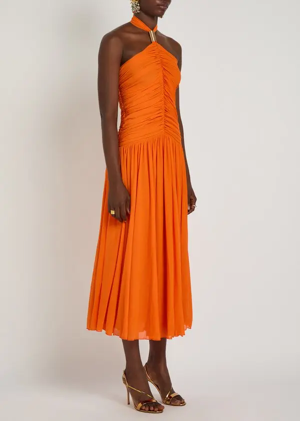 Ronny Kobo Wrenley Ruched Halterneck Midi Dress