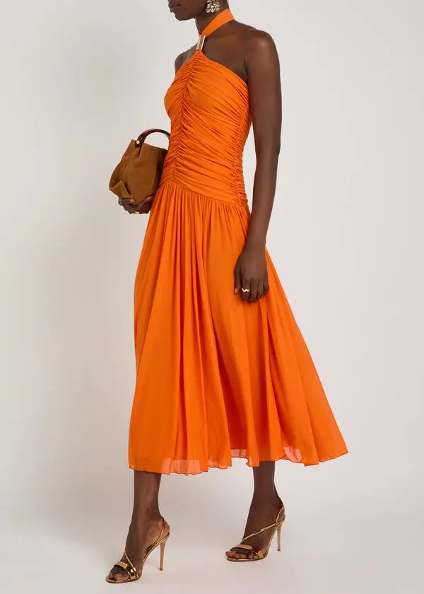 Ronny Kobo Wrenley Ruched Halterneck Midi Dress