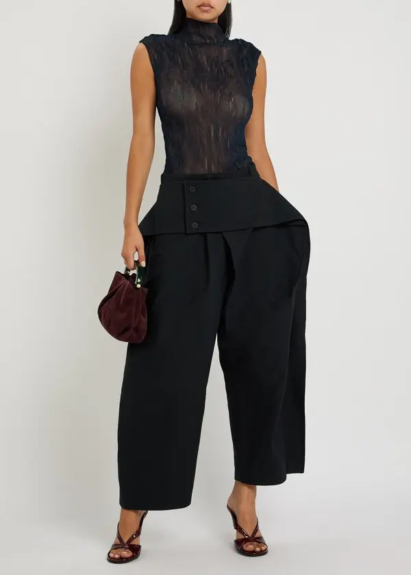 Issey Miyake Twist Pleated Semi-sheer Chiffon Top