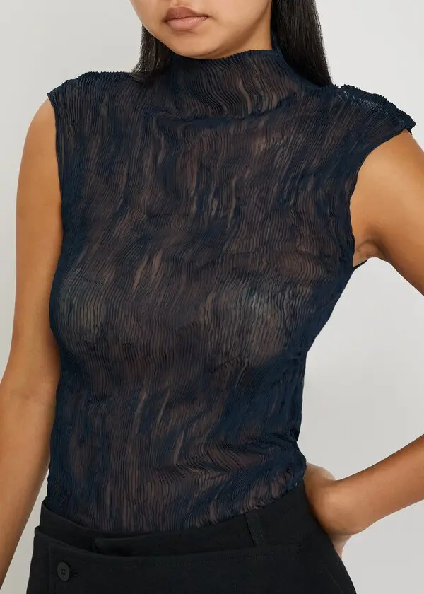 Issey Miyake Twist Pleated Semi-sheer Chiffon Top
