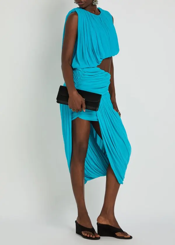 Ronny Kobo Chelly Gathered Asymmetric Tissue Jersey Cropped Top - Turquoise