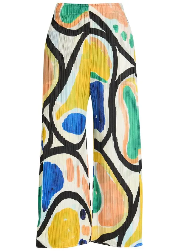 Issey Miyake Printed Pleated Woven Cropped Trousers - Multicoloured
