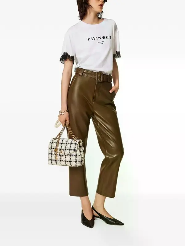 TWINSET Faux-leather Belted Trousers