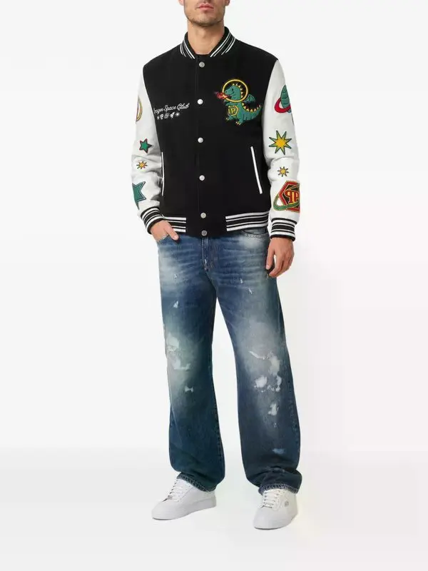 Philipp Plein College Patch-detail Bomber Jacket - Black