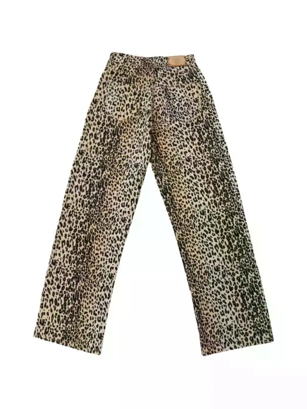 HTC LOS ANGELES Leopard-print Wide-leg Jeans - Neutrals
