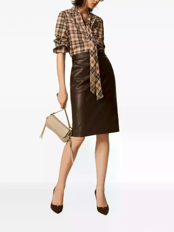 TWINSET Faux Leather Midi Skirt - Brown