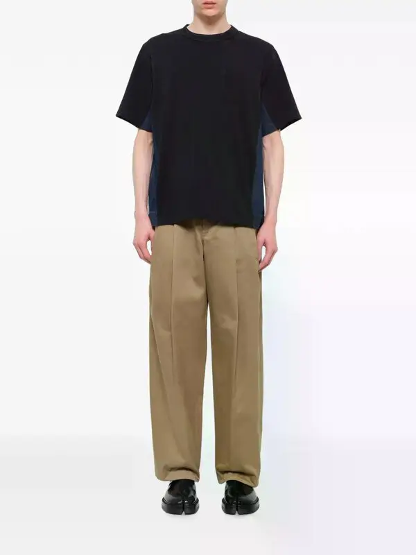 Sacai Denim-panelled Cotton-jersey T-shirt