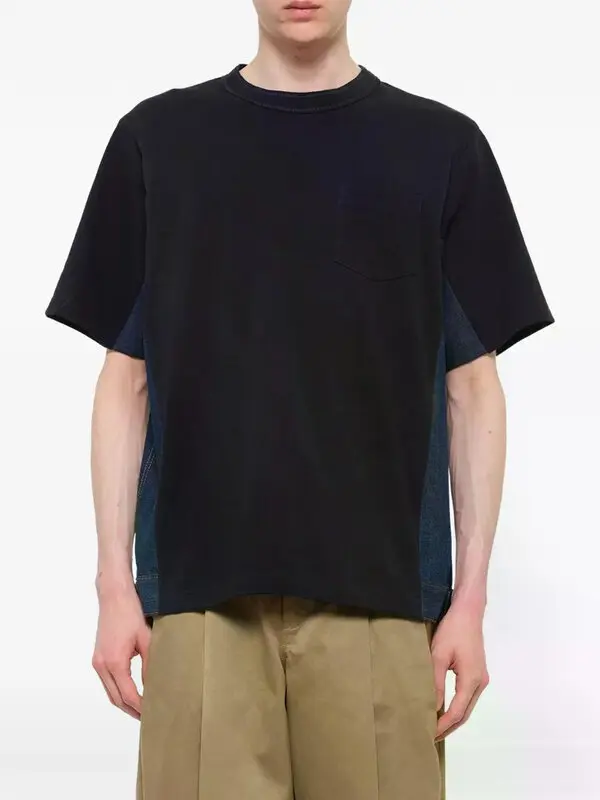Sacai Denim-panelled Cotton-jersey T-shirt