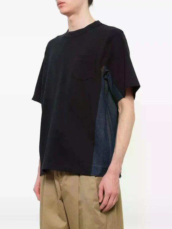 Sacai Denim-panelled Cotton-jersey T-shirt