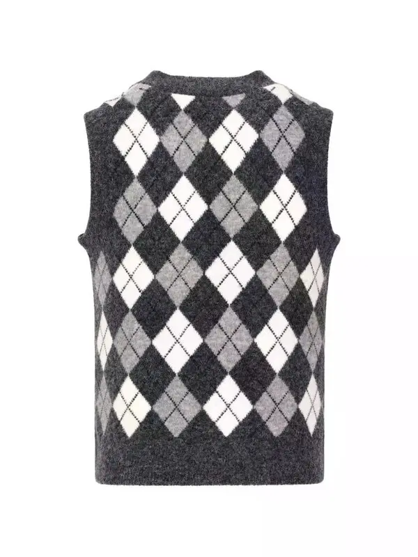P.a.r.o.s.h Argyle-knit V-neck Sleeveless Cardigan - Grey