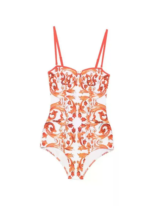Dolce & Gabbana Maiolica-print Swimsuit - White