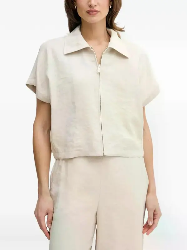 Joseph Ribkoff Zip-up Short-sleeve Top - Neutrals