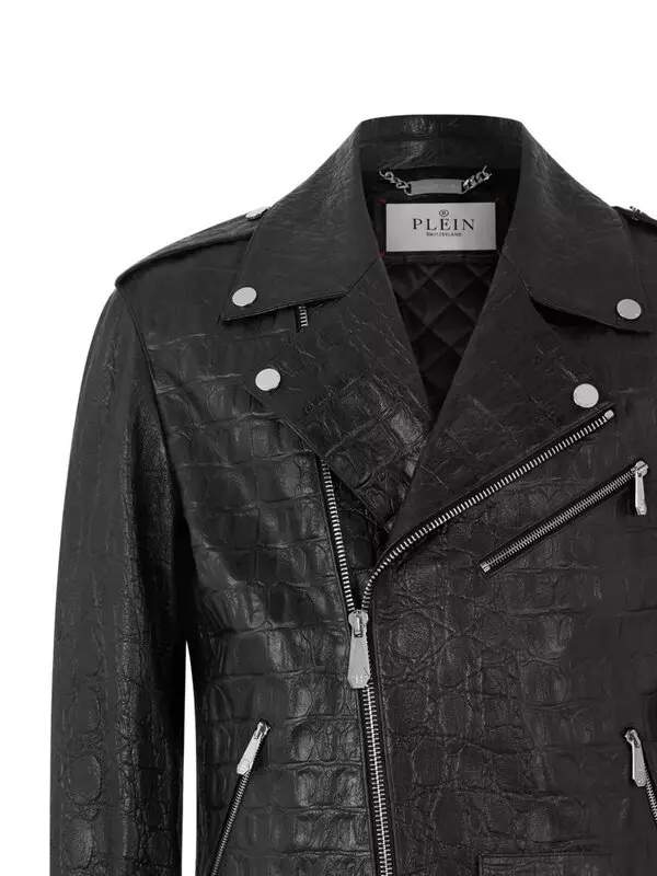 Philipp Plein Crocodile-effect Biker Jacket