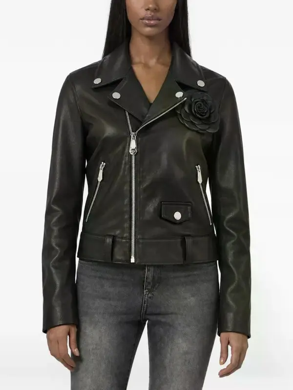 Philipp Plein Flower-detail Leather Biker Jacket