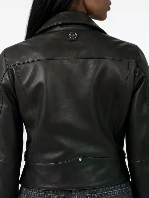 Philipp Plein Flower-detail Leather Biker Jacket