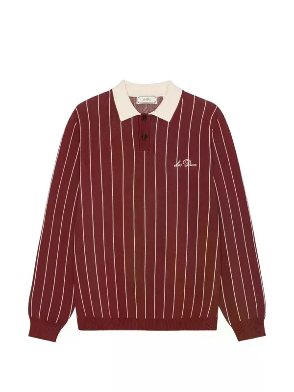 LES DEUX Pinstriped Long-sleeve Polo Shirt