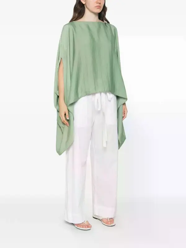 MOUTAKI Boat-neck Cape-style Blouse - Green