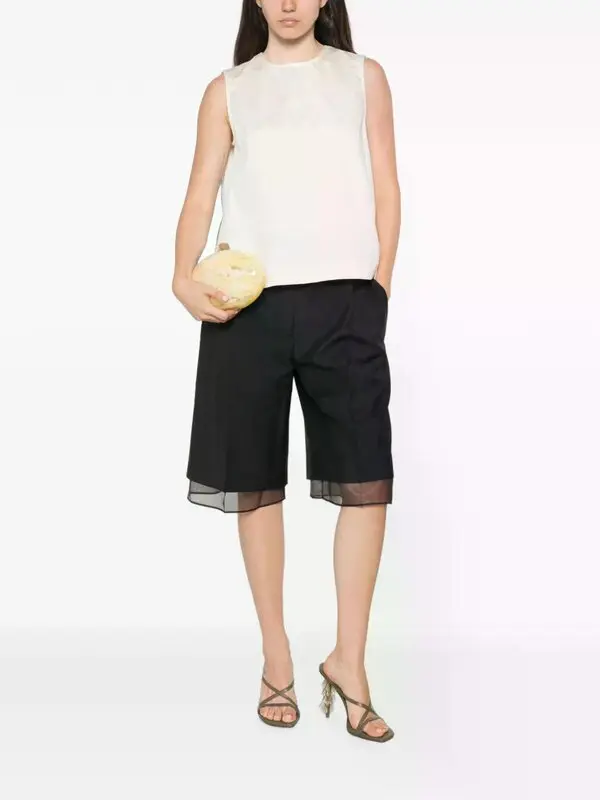 MOUTAKI Sleeveless Round Neck Blouse With Curved Hem - Neutrals